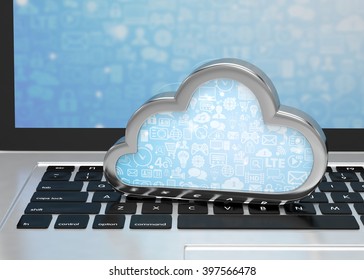 Laptop Cloud Computing Symbol On Keyboard Stock Illustration 361694300