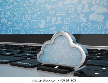 Laptop Cloud Computing Symbol On Keyboard Stock Illustration 354037883 ...