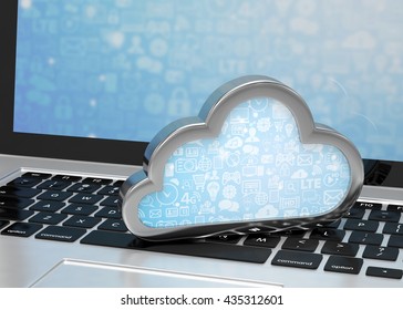 Ilustrasi Stok Laptop Cloud Computing Symbol On Keyboard 390109498 ...