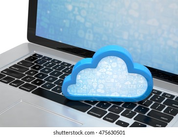 Laptop Cloud Computing Symbol On Keyboard Stock Illustration 475630501 ...