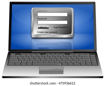 Laptop Computer Login Screen 3d Illustration Stock Illustration ...
