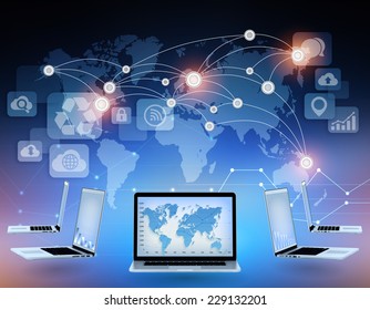 Computers World Map Points Ranging Cities: стоковая иллюстрация ...
