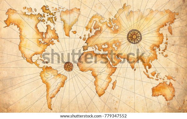 Large Ancient Map World Drawn By Stock Illustration 779347552