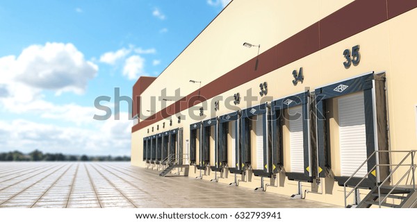 Large Distribution Warehouse Gates Loading Goods Stock Illustration ...