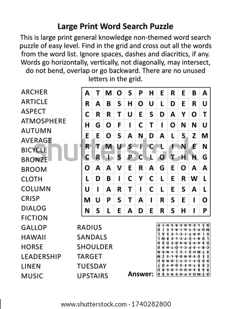 Large Print General Knowledge Word Search Stock Illustration 1740282800 ...