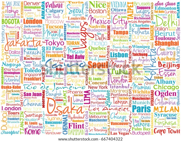 Largest Cities World Word Cloud Collage Stock Illustration 667404322 ...