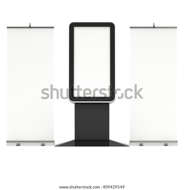 Lcd Screen Floor Stand Rollup Blank Stock Illustration 409429549