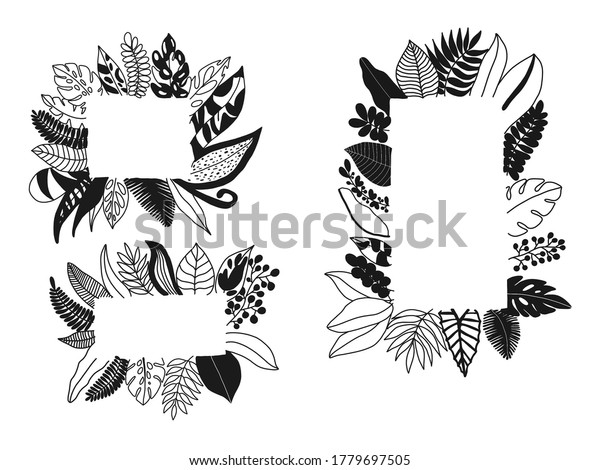 Leaf Frame Set Drawing Doodle Illustration Stock Illustration ...