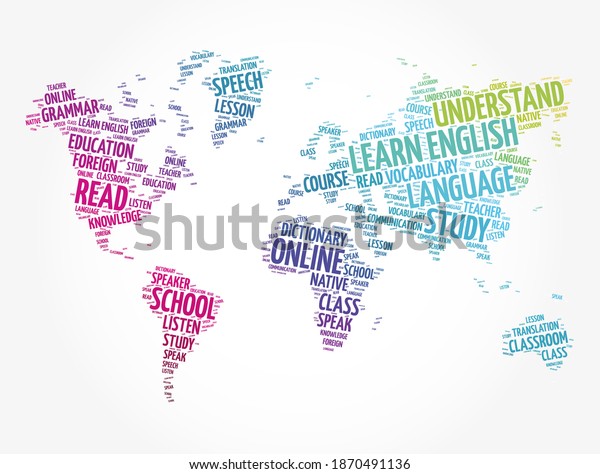 Learn English Word Cloud Shape World: ภาพประกอบสต็อก 1870491136 ...