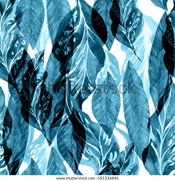 Leaves Pattern Jungle Forest Background Blue Stock Illustration 581326846