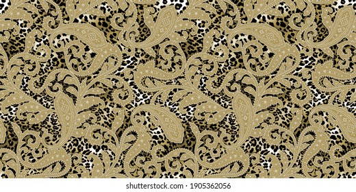 Leopard Floral Pattern Repeating Seamless Monochrome Stock Illustration ...