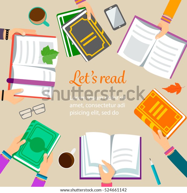 Lets Read Vector Background People Hands Stock Illustration 524661142 ...