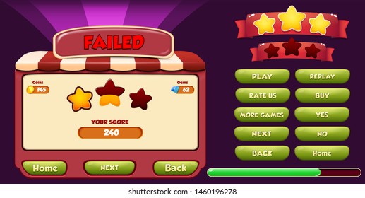 Level Failed Menu Pop Screen Stars Stock Illustration 1460196278 ...