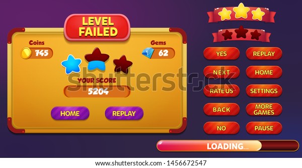Level Failed Menu Pop Screen Stars Stock Illustration 1456672547 ...