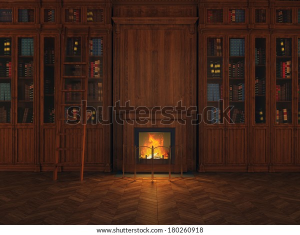 Libraries Around Fireplace Stock Illustration 180260918