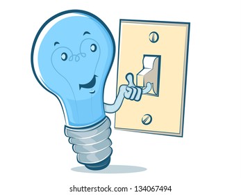 Light Bulb Character Flipping Switch Stock Vector (Royalty Free ...