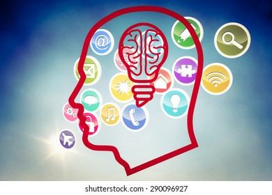 Light Bulb Head Against Computer Applications Stock Illustration ...