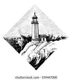 Lighthouse Drawing Stock Illustration 559447000 | Shutterstock