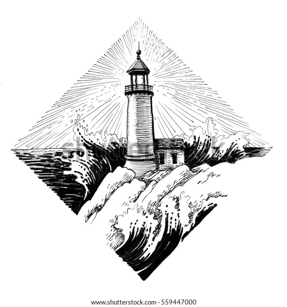 Lighthouse Drawing Stock Illustration 559447000 | Shutterstock