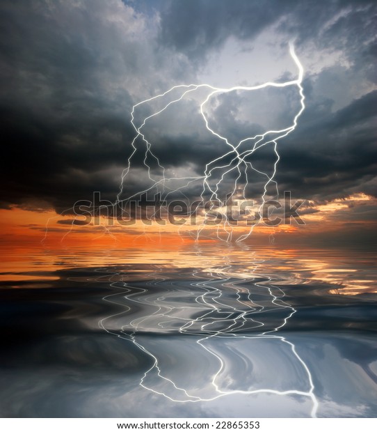 Lightning On Sunset Sky Background Stock Illustration 22865353