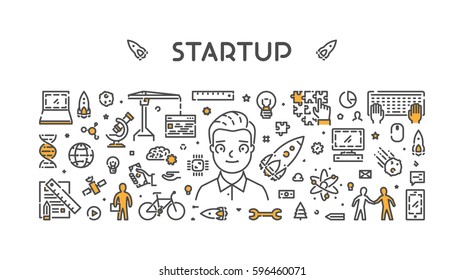 Line Concept Startup Linear Horizontal Banner Stock Illustration ...