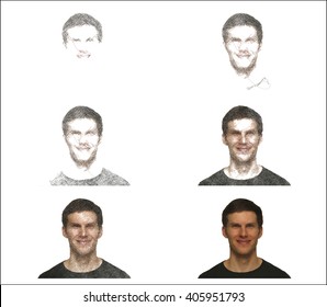 Line Drawing Sequence Smiling Young Mans Stock Illustration 405951793 ...