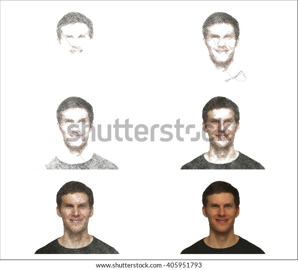 Line Drawing Sequence Smiling Young Mans: ภาพประกอบสต็อก 405951793 ...
