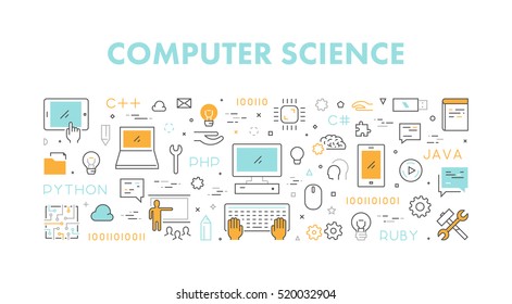 Vector Line Web Concept Computer Science Stock Vector (Royalty Free ...