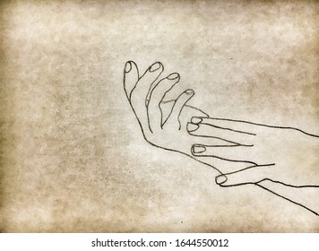 Linear Drawing Two Hands Touching Softly Stock Illustration 1644550012 ...