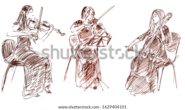 Linear Graphic Drawing String Trio Two Stock Illustration 1629404101 ...