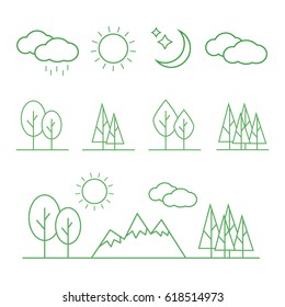 Linear Landscape Elements Icons Set Line Stock Vector (Royalty Free ...