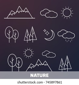 Nature Landscape Thin Line Elements Icons Stock Vector (Royalty Free ...