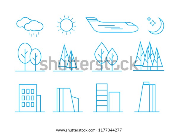 Linear Landscape Elements Icons Set Illustration Stock Illustration ...