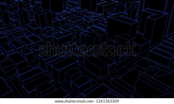 Lines city render background. 3D rendering.