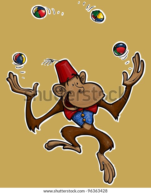 Little Monkey Juggler On Solid Background Stock Illustration 96363428 ...