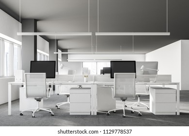Loft Office Interior Rows Computer Desks Stock Illustration 1129778537 ...