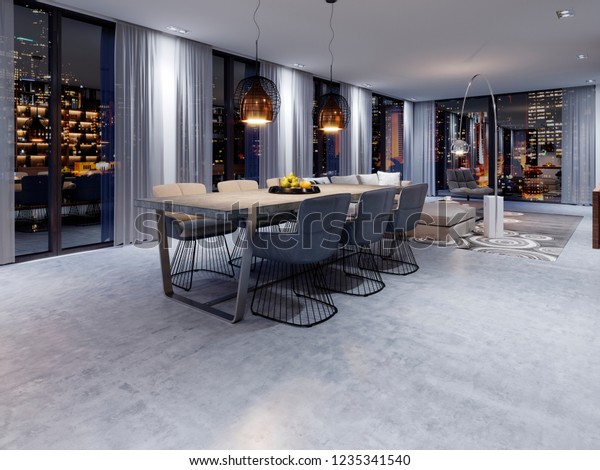 Loftstyle Dining Room Large Table Solid Stock Illustration 1235341540 ...