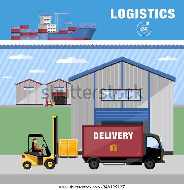 Logistics Seaports Loading Unloading Containers Warehousing 스톡 일러스트 348199127 | Shutterstock