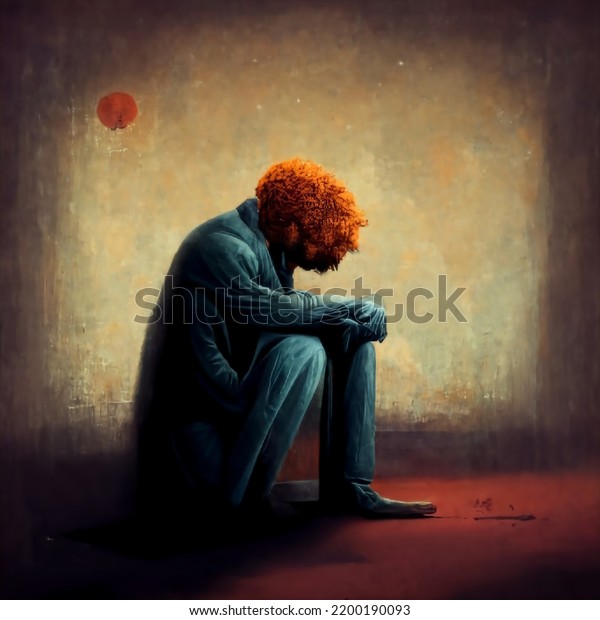 Lonely Sad Man Sitting Empty Room Stock Illustration 2200190093 ...