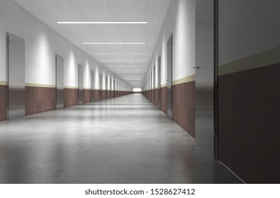 Long Corridor Doors Interior Visualization 3d Stock Illustration ...