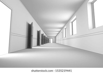 Long Corridor Doors Interior Visualization 3d Stock Illustration 1536709400