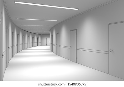 Long Corridor Doors Interior Visualization 3d Stock Illustration 1540936895