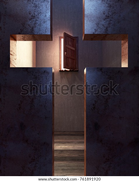 Look Through Cross On Open Door Stock Illustration 761891920