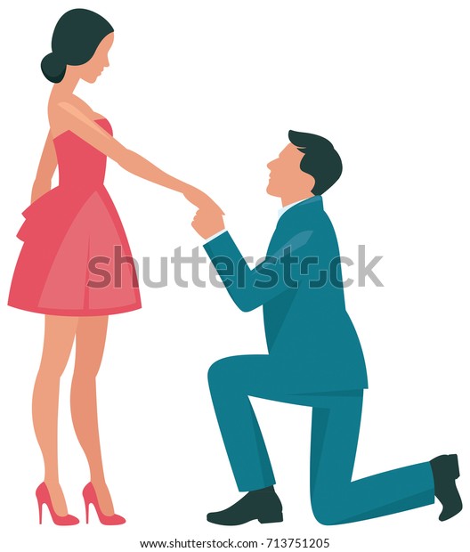 Loving Couple Woman Man Kneeling Profile Stock Illustration 713751205