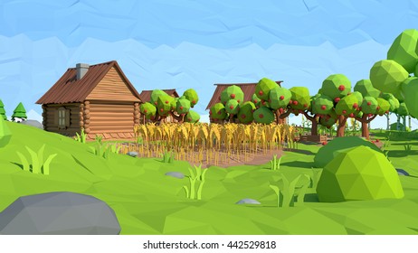 Low Poly Field 3d Rendering Stock Illustration 442529818 | Shutterstock
