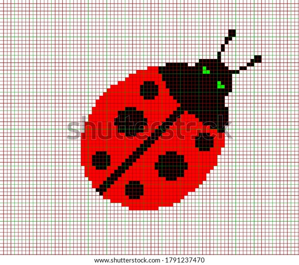 Lucky Ladybug Drawing On Cells Embroidery Stock Illustration 1791237470 ...