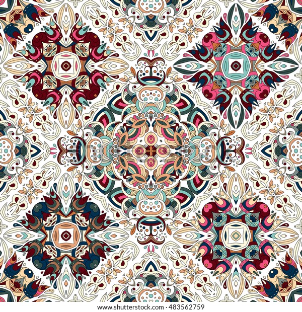 Luxury Oriental Tile Seamless Pattern Colorful Stock Illustration ...