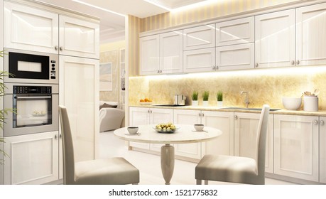 Luxury White Kitchen 3d Rendering Stock Illustration 1521775832 ...