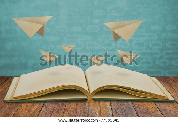 Magic Book Paper Plane 스톡 일러스트 97985345