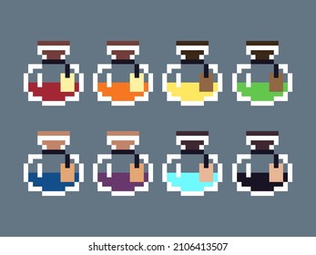 Magic Flasks Bottles Games Pixel Art Stock Illustration 2106413507